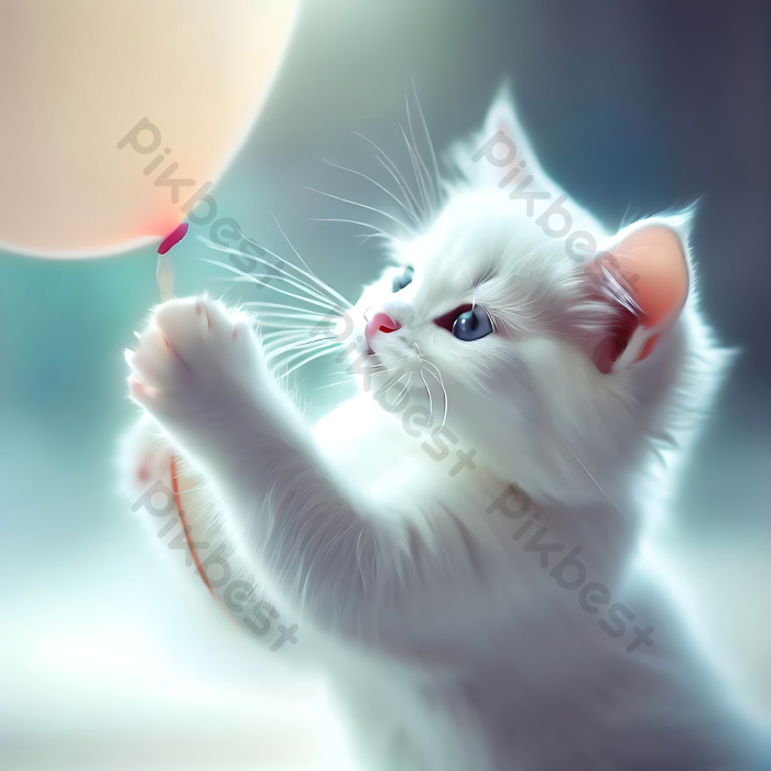 Cute White Cooler Cat With Ballon Photo | JPG Free Download - Pikbest