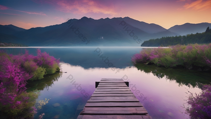 Purple Lake Landscape With Mountains Photo | JPG Free Download - Pikbest