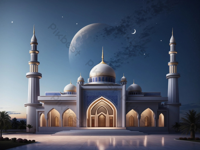 Muslim Mosque Building Architecture With Crescent Moon Photo | JPG Free ...