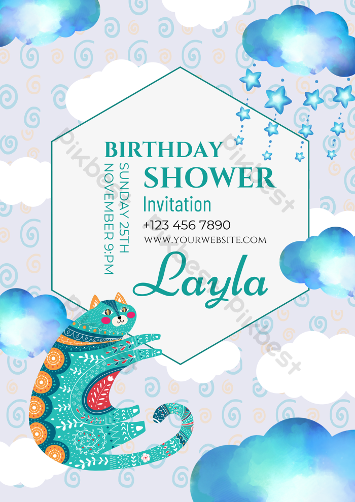 Baby Baptism Cat Mi Doodle Dummy Gray Invitation | PSD Free Download ...
