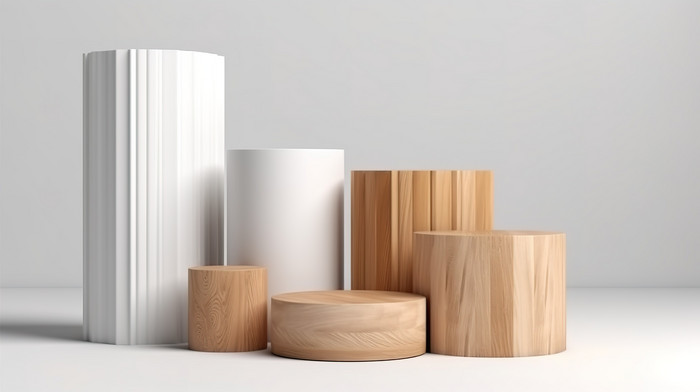Accent Minimalist 3d Render Abstract Geometric Background With Cylinder Podium And Wood