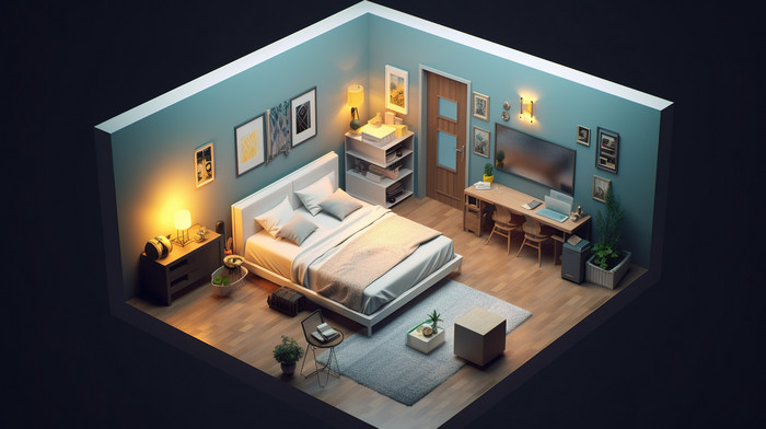 Conceptual Isometric Room Conceptualized In 3d Render Backgrounds | JPG Free Download - Pikbest