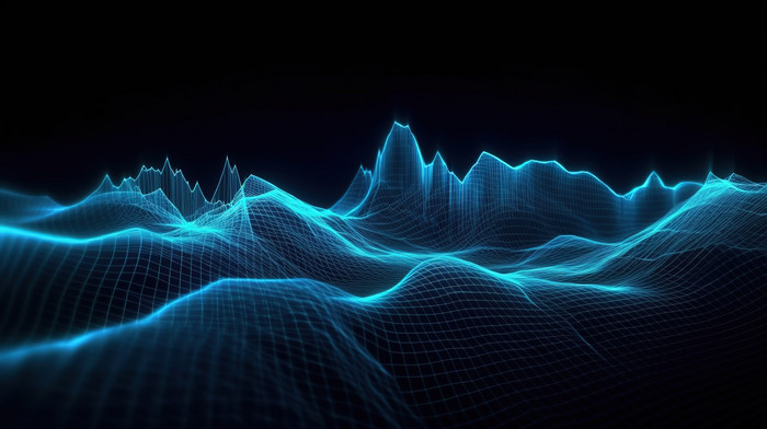 Dot Line Connection Computer Generated Blue Flow Wave With Interconnected Polygonal Structure