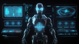 User Interface 3d Render Of Computer Screen Displaying Hud Robot Scanning System With Pixelated ...