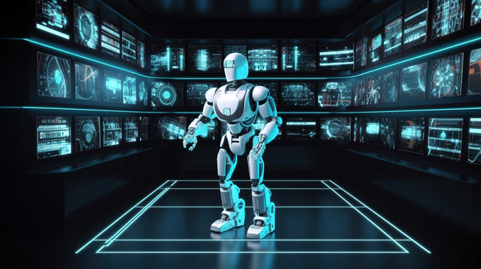 Environment Rendering Digital Display Assisted Robot In 3d Rendered Work Backgrounds | PSD Free ...