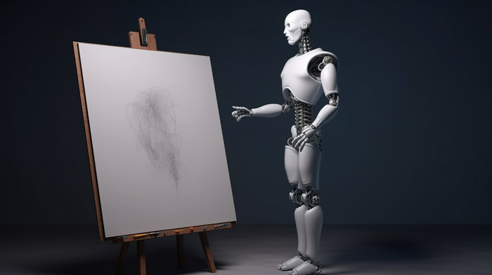 Masterpieces Ai Robot Creating A Digital Masterpiece On Blank Canvas Through 3d Rendering ...