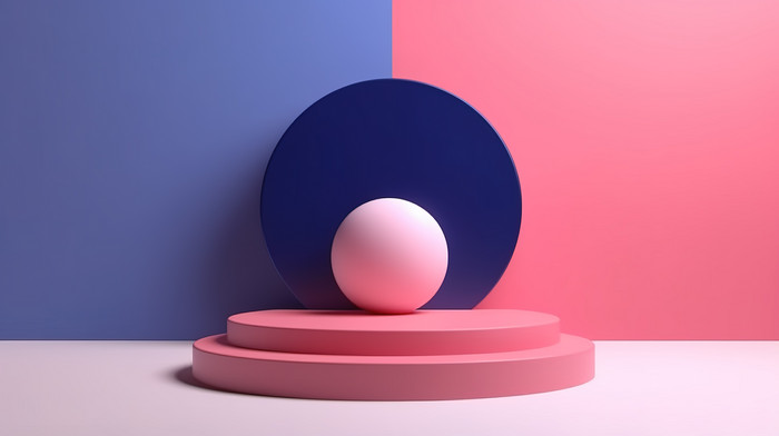 3d Round Shape Minimalistic Abstract Shapes On An Empty Pink And Blue Podium In A Rendering ...