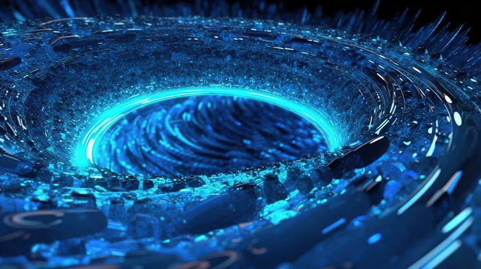 Cyberspace 3d Rendering Of A Digital Network With Circular Particle Flow In Abstract Blue ...