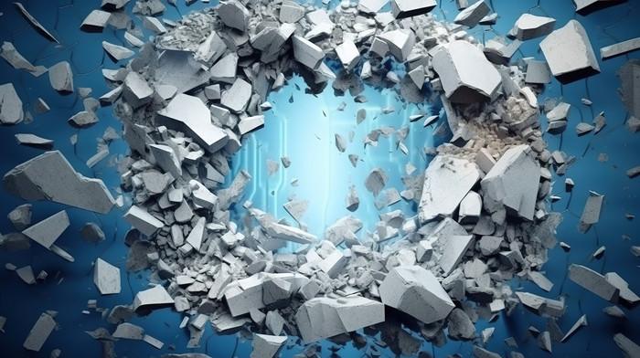 Debris Fragmented Wall Destruction 3d Abstract Render Of Cracked Surface With Shattered ...