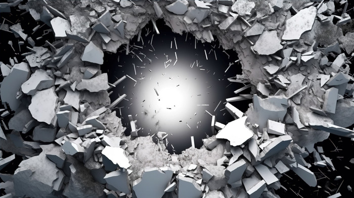 Disperse Destructed Wall Explosion In Abstract 3d Cracked Surface Rendering With Dispersed ...