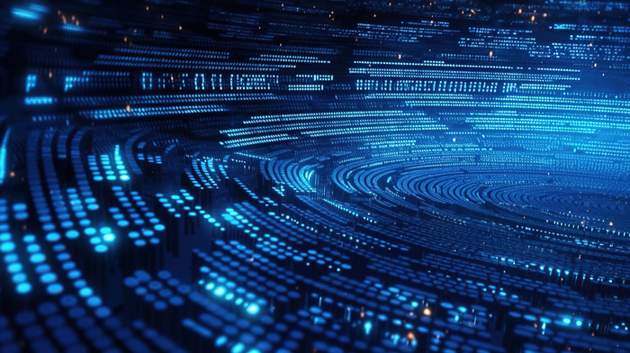 Binary Code Blue Dotted Matrix A 3d Rendered Abstract Digital Background With Sci Fi Tracery