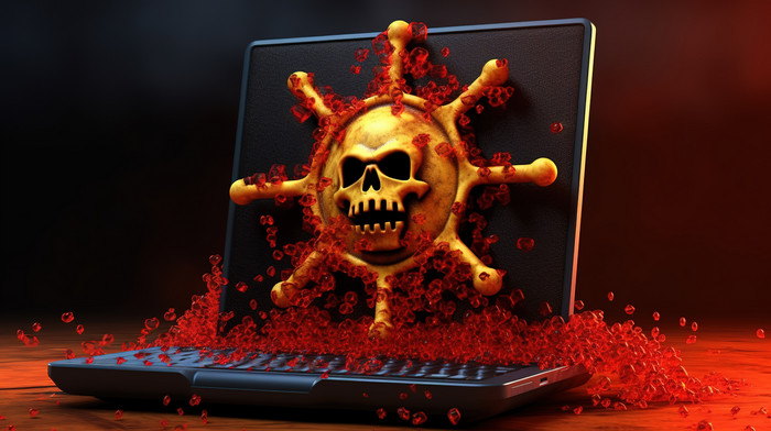 Depicting The Perils Of Malware 3d Render A Computer Hacked With Danger Symbols Backgrounds ...