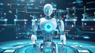 User Interface 3d Render Of Computer Screen Displaying Hud Robot Scanning System With Pixelated ...