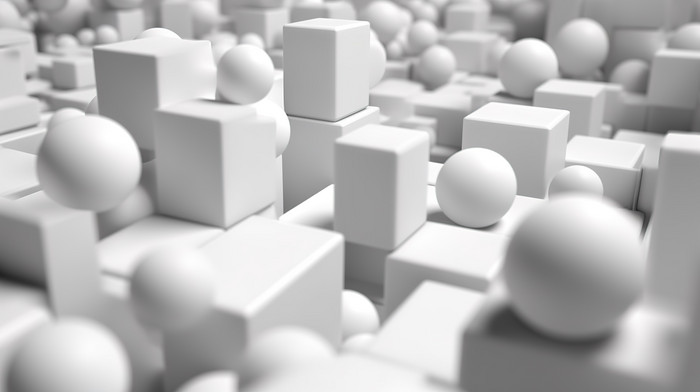 Abstract Cube Monochromatic 3d Render Of An Arrangement White Spheres