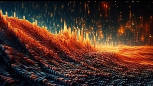 Big Data Visualization Digital Wave Of Particles In Abstract Green Futuristic Background ...