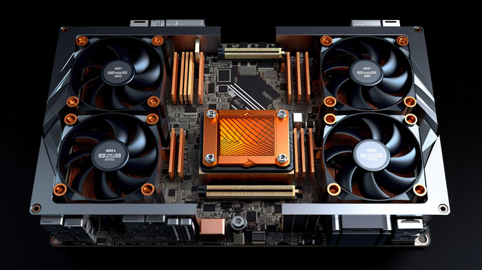 Blockchain Illustration Top View Rendering Of Gpu Coin Miner With Cryptographic Hardware And 3d