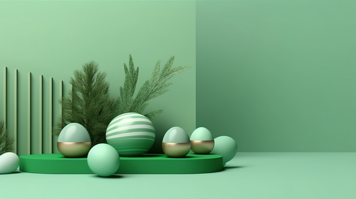 Easter Egg Coloring Minimalistic Themed Product Display Stand With Colorful Eggs In Green 3d ...