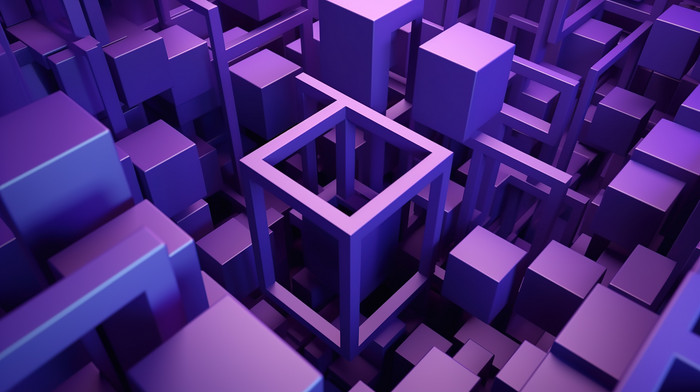 Copy Space Isometric Frame In 3d Rendered Abstract Violet Geometric Background With Ample