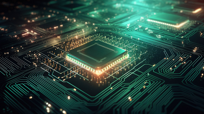 Depicting Microchip With Digital Binary Data Depicted In 3d Rendering