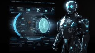 Ability Futuristic Hud Robot Interface Displaying Scanning Abilities With Pixelated Background ...