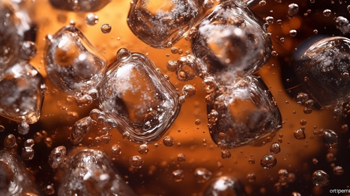 Ice Refreshing Summer Macro Shot Of Cubes Floating In A Dark Cola Creating Drink With Frothy ...